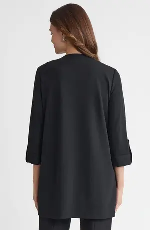 Ming Wang Lightweight Stretch Deco Crepe Wing Collar Jacket - Black