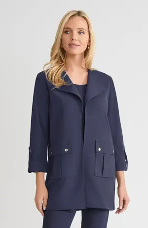 Ming Wang Lightweight Stretch Deco Crepe Wing Collar Jacket - Indigo