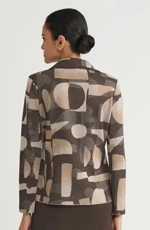 Ming Wang Geometric Jacquard Knit Blazer