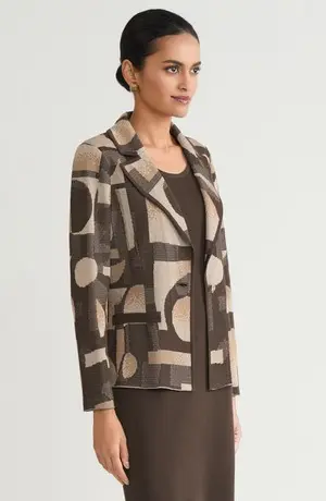 Ming Wang Geometric Jacquard Knit Blazer