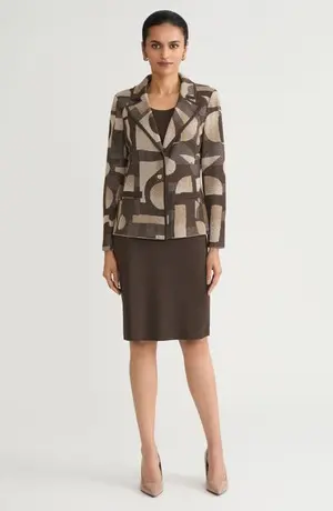Ming Wang Geometric Jacquard Knit Blazer