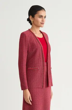 Ming Wang Heritage Whipstitch Chain Trim Knit Jacket