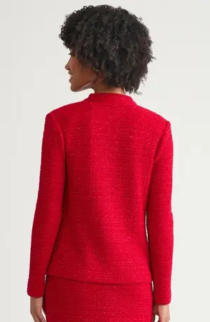 Ming Wang Tonal Eyelash Tweed Knit Jacket