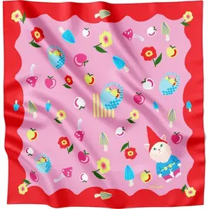 CENTINELLE Cat Garden Gnome Silk Large Square Scarf - Pink