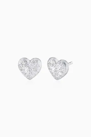 ORADINA Shimmering Heart Stud Earrings - Sterling Silver