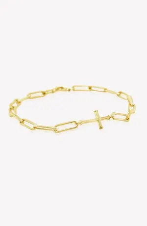 RIZEN JEWELRY Chain Breaker Cross Bracelet - 18k Gold Plated
