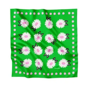 CENTINELLE White Flower Silk Medium Square Scarf - Green