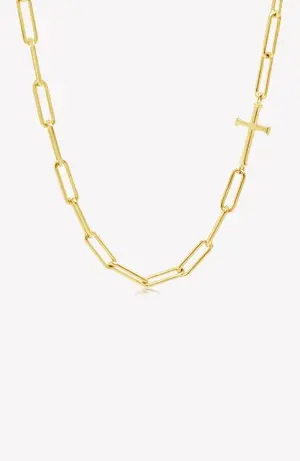 RIZEN JEWELRY Chain Breaker Cross Pendant Necklace - 18k Gold Plated