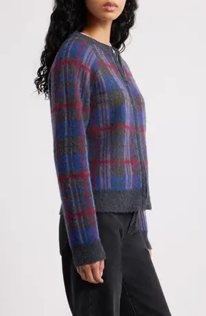 DAMSON MADDER Minah Brushed Check Merino Wool Zip Cardigan