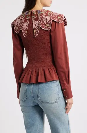 DAMSON MADDER Fern Embroidered Top - Rust