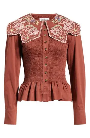 DAMSON MADDER Fern Embroidered Top - Rust