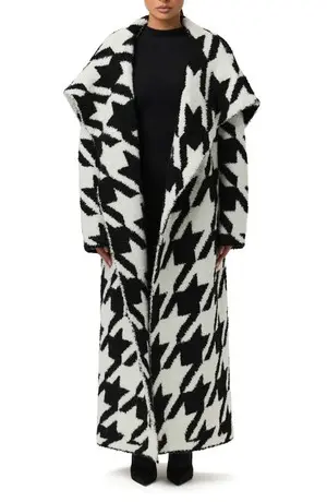 Naked Wardrobe Houndstooth Oversized Bouclé Coat