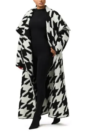 Naked Wardrobe Houndstooth Oversized Bouclé Coat