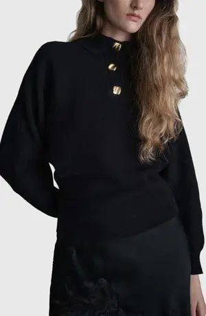 Mango Uptown Polo Sweater - Black