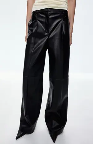 MANGO Riga Faux Leather Wide-Leg Pants