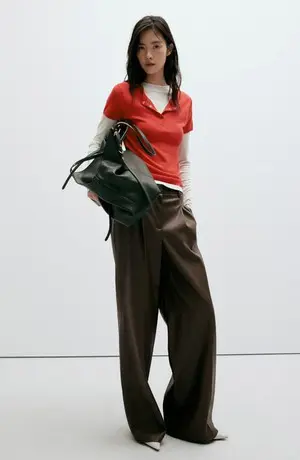 Mango Riga Faux Leather Wide-leg Pants - Brown