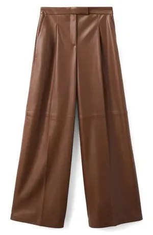 Mango Riga Faux Leather Wide-leg Pants - Medium Brown