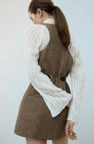 Mango Gina Knot-detail Houndstooth Microcheck Dress