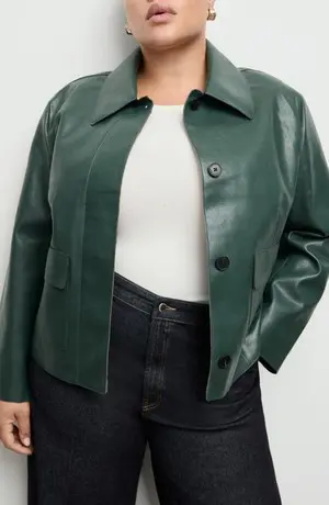 Women's Faux Leather Jackets with Spread Collar