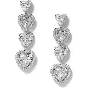 Nadri Le Bisou Halo Heart Linear Drop Earrings - Rhodium