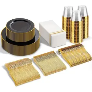 ELAMA Disposable Plastic Dinnerware Party Set - Black