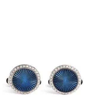 DEAKIN & FRANCIS White Diamond And Blue Enamel Cufflinks - Gold