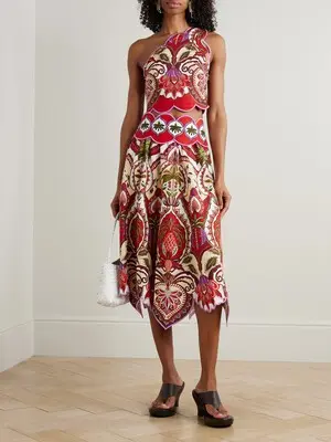 Farm Rio Odara One-shoulder Scalloped Printed Linen-blend Top