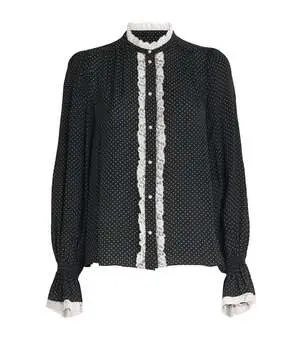 ME+EM Lace-trim Polka Dot Blouse