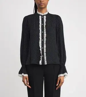 ME+EM Lace-trim Polka Dot Blouse