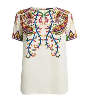 Etro Silk Paisley Print Short Sleeve Blouse