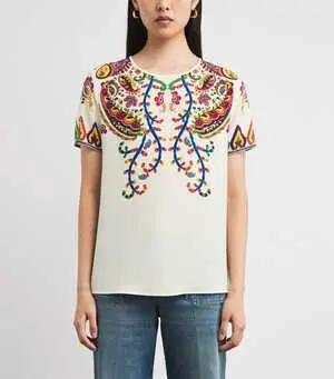 Etro Silk Paisley Print Short Sleeve Blouse