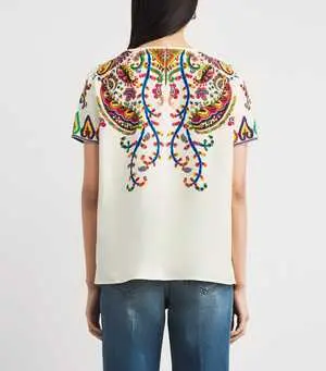 Etro Silk Paisley Print Short Sleeve Blouse