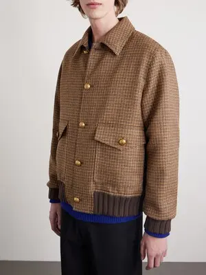 Valentino Garavani Padded Houndstooth Virgin Wool Bomber Jacket