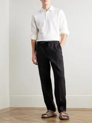 Orlebar Brown Alex Tapered Linen Drawstring Trousers - Black