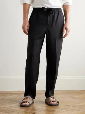 Orlebar Brown Alex Tapered Linen Drawstring Trousers - Black