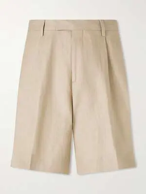 LARDINI Straight-leg Pleated Twill Shorts - Beige