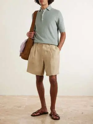 LARDINI Straight-leg Pleated Twill Shorts - Beige