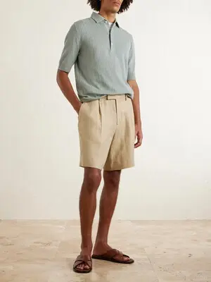 LARDINI Straight-leg Pleated Twill Shorts