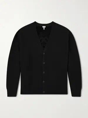 Loewe Anagram Jacquard Wool-blend Cardigan - Black