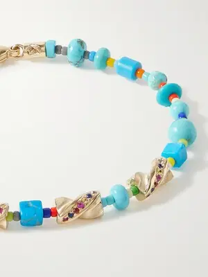 Luis Morais 14-karat Gold Multi-stone Beaded Bracelet - Blue