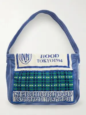 NEIGHBORHOOD Newspaper Appliquéd Cotton-canvas Tote Bag - Blue