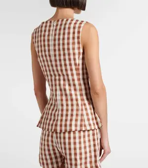 Faithfull The Brand Ana Gingham Linen Top - Brown