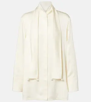 JIL SANDER Scarf-detail Satin Shirt - White