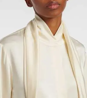 JIL SANDER Scarf-detail Satin Shirt - White