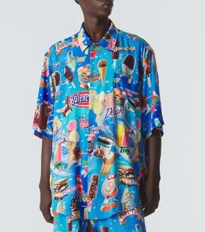 Balenciaga Printed Satin Shirt - Blue