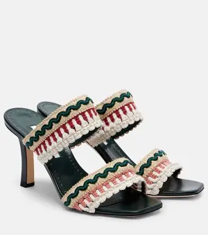 Manolo Blahnik Mabeco 90 Leather-trimmed Knitted Mules - Multicoloured
