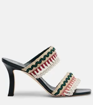 Manolo Blahnik Leather-trimmed Knitted Mules - Multicoloured