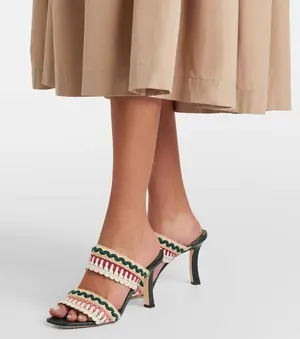 Manolo Blahnik Leather-trimmed Knitted Mules - Multicoloured