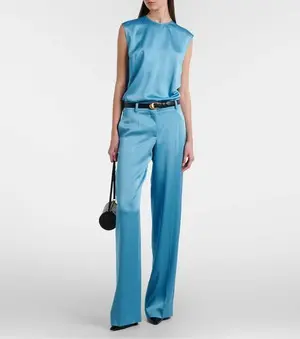 Stella McCartney Satin Wide-leg Pants - Turquoise