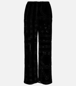 TOTEME Logo Velvet Wide-leg Pants - Black